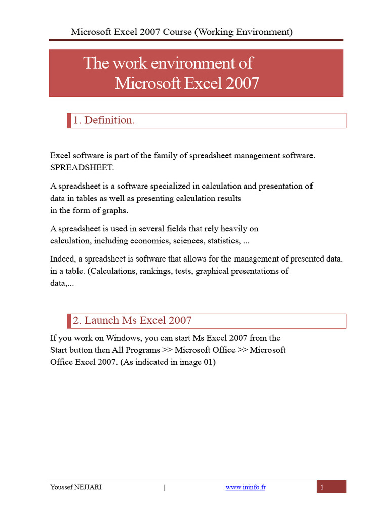 MS Excel 2007 Work Environment | PDF | Microsoft Excel | Spreadsheet