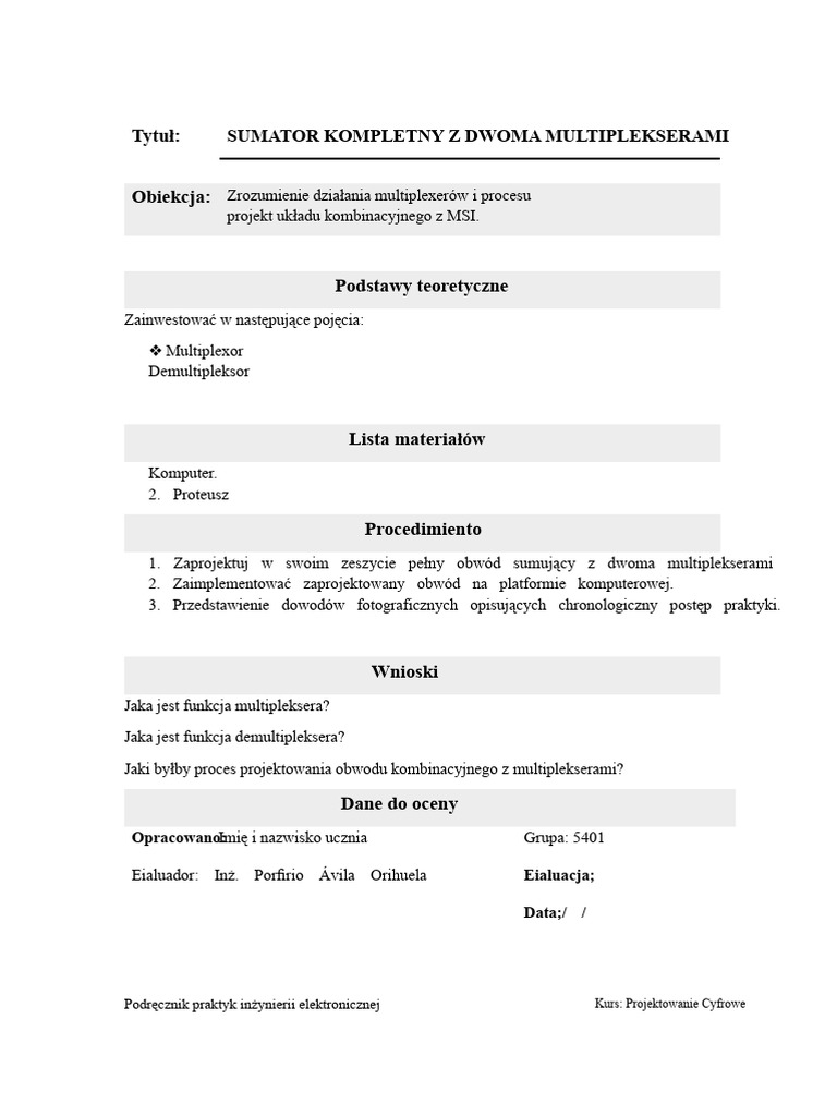 Sumator Pełny Z Multiplekserami | PDF