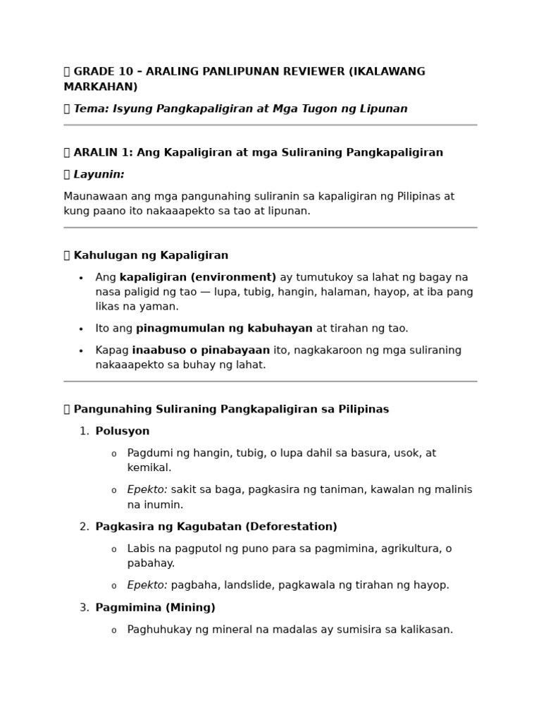 Grade 10 Ap Reviewer | PDF