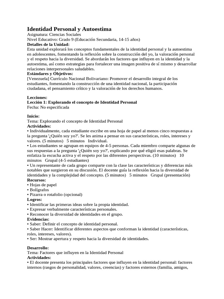 Identidad Personal y Autoestima | PDF | Autoestima | Sicología