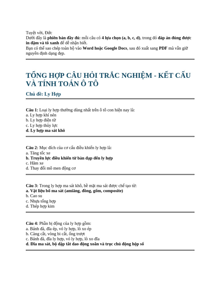 ĐÁP ÁN CHO MÔN HỌC | PDF