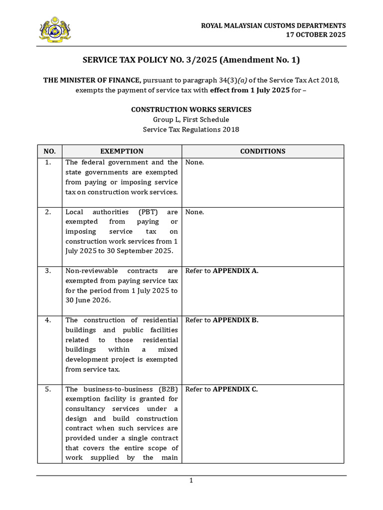 STP 3-2025 (Construction Works) (Amendment No. 1) | PDF | Taxes | Customs