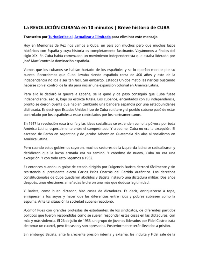 La REVOLUCIÓN CUBANA en 10 Minutos - Breve Historia de CUBA | PDF ...