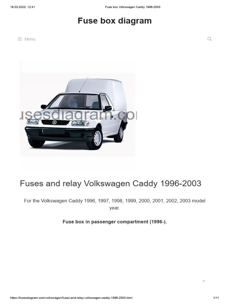Volkswagen Caddy 2000 Fuse Diagram | PDF | Relay | Headlamp
