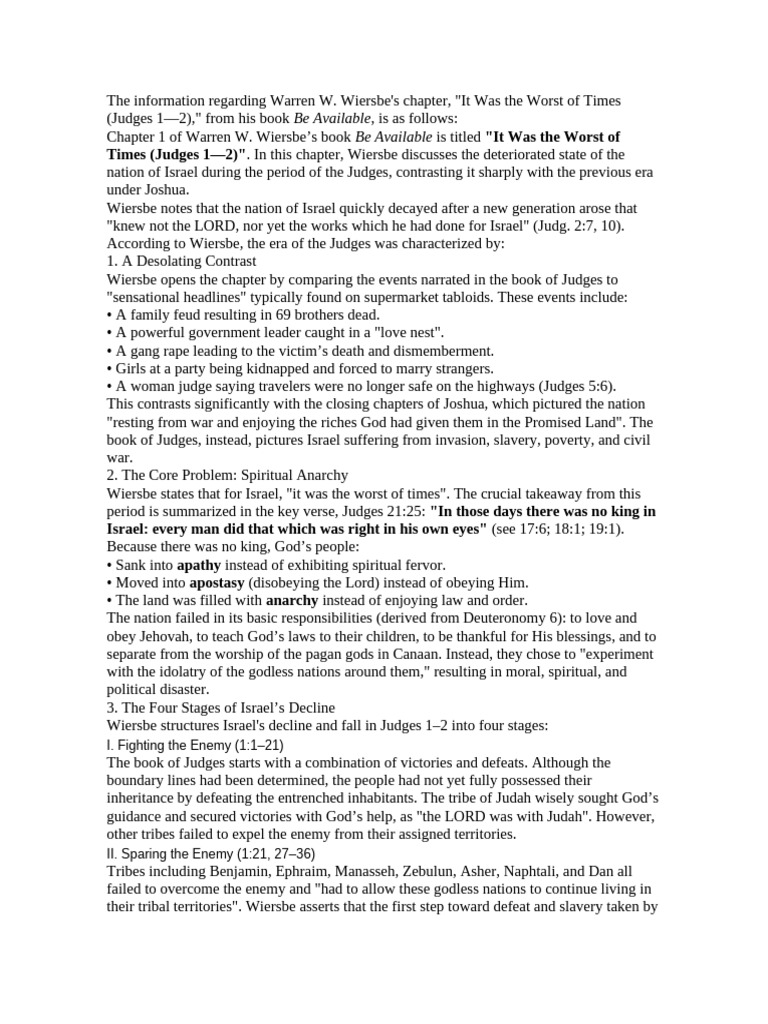 Wiersbe on Israel's Decline in Judges | PDF | Book Of Judges | Samson