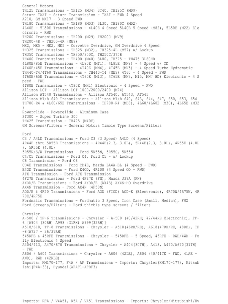 GM transmission identification and specifications guide | PDF | Vehicle ...