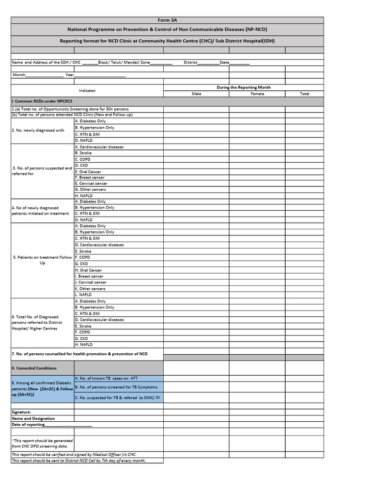 NP-NCD Reporting Formeat 3a | PDF | Non Communicable Disease | Cancer