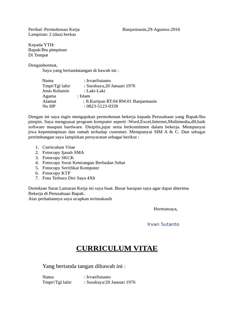 Surat Lamaran Dan CV SM Consumer Good(1) | PDF