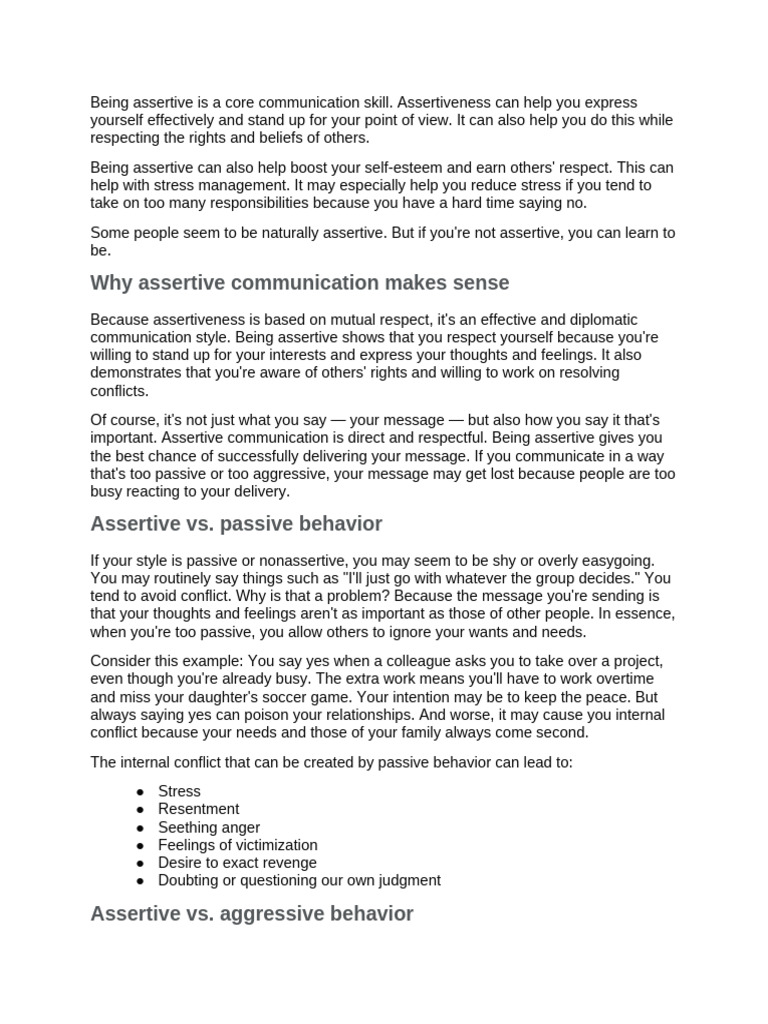 Being assertive is a core communication skill (1) | PDF | Body Language ...