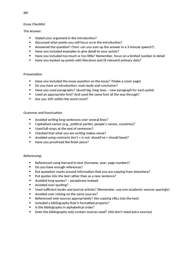 Essay Checklist | PDF