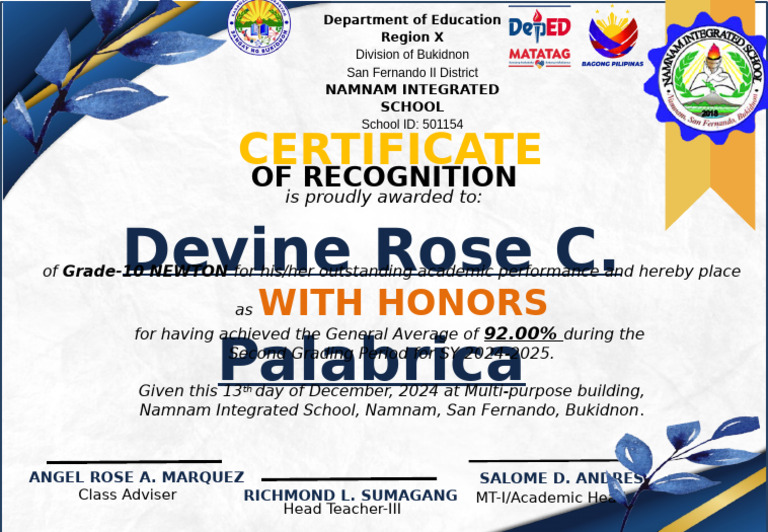 Certificate 2nd Quarter 034135 | PDF