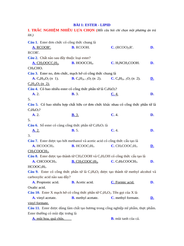 Bài 1 Ester - L | PDF