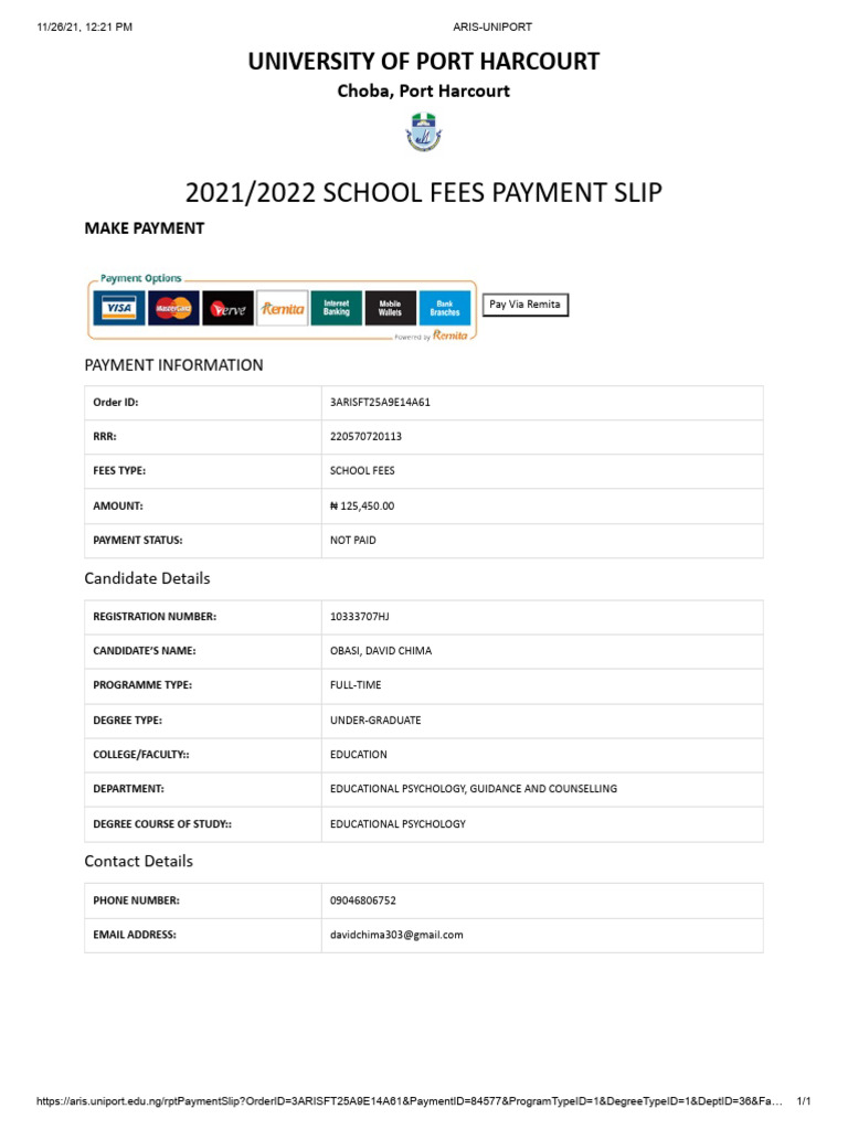 School Fees Remita Slip | PDF