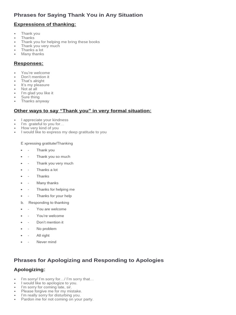 Phrases For Saying Thank You in Any Situation | PDF