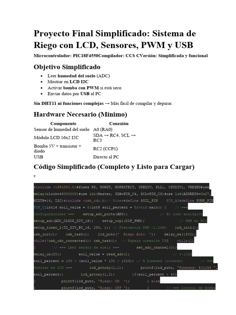 Proyecto Final Simplificado - Sistema de Riego Con LCD, Sensores, PWM y ...