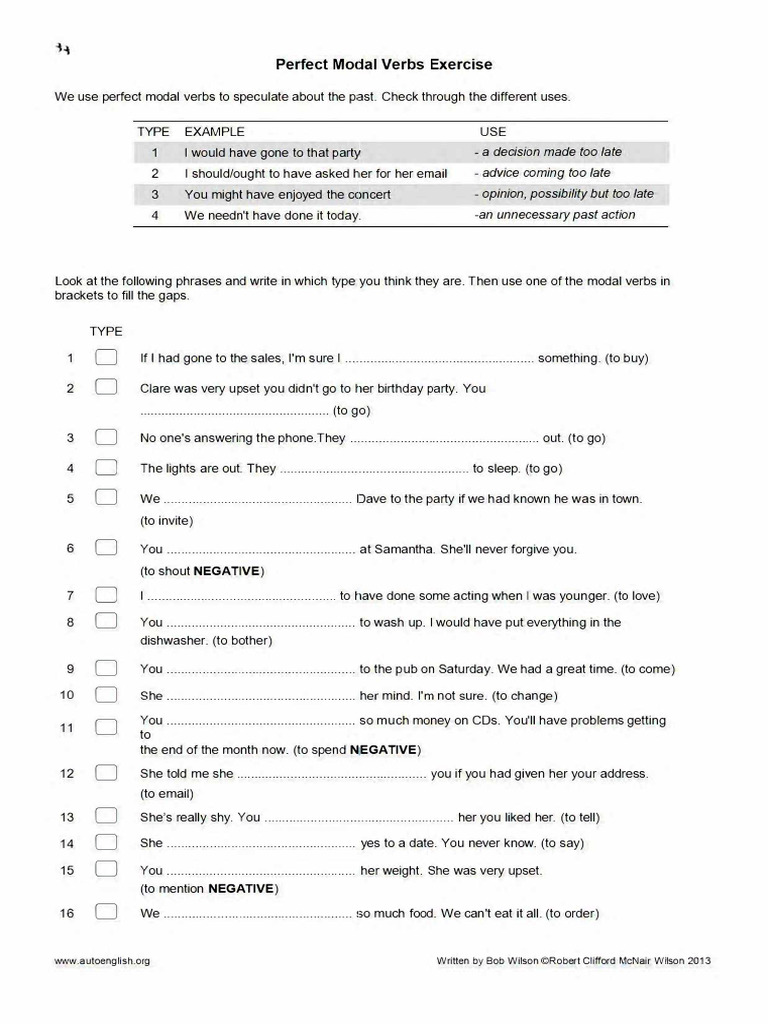 Perfect Modal Verbs Practice | PDF | Syntax | Linguistics