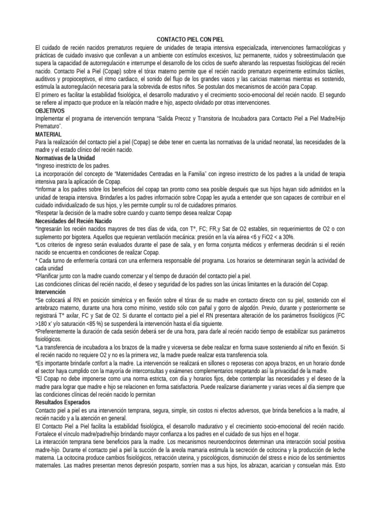 Contacto Piel Con Piel | PDF | Infantes | Autorregulación emocional