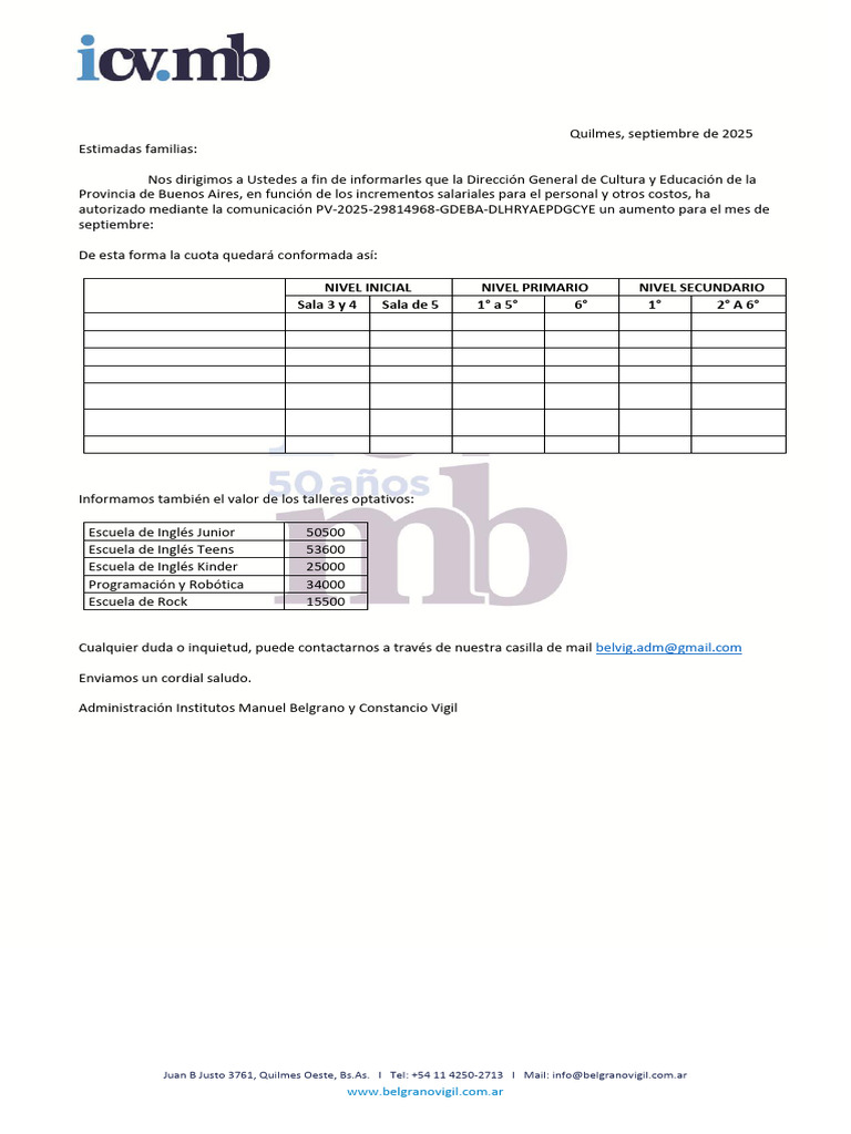 Aumento de cuotas escolares en Quilmes | PDF