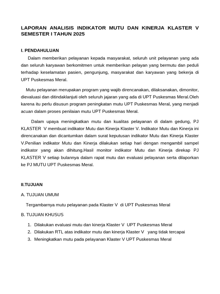 Laporan Mutu Dan Kinerja Klaster V | PDF