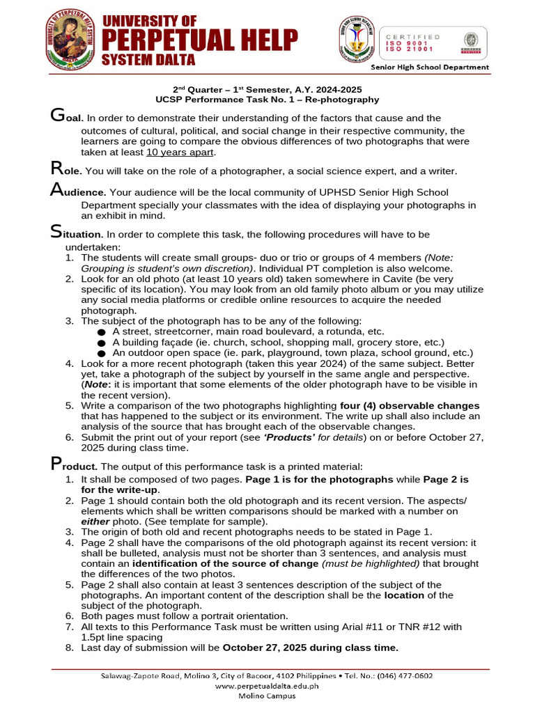 UCSP Re-photography Task Guide | PDF