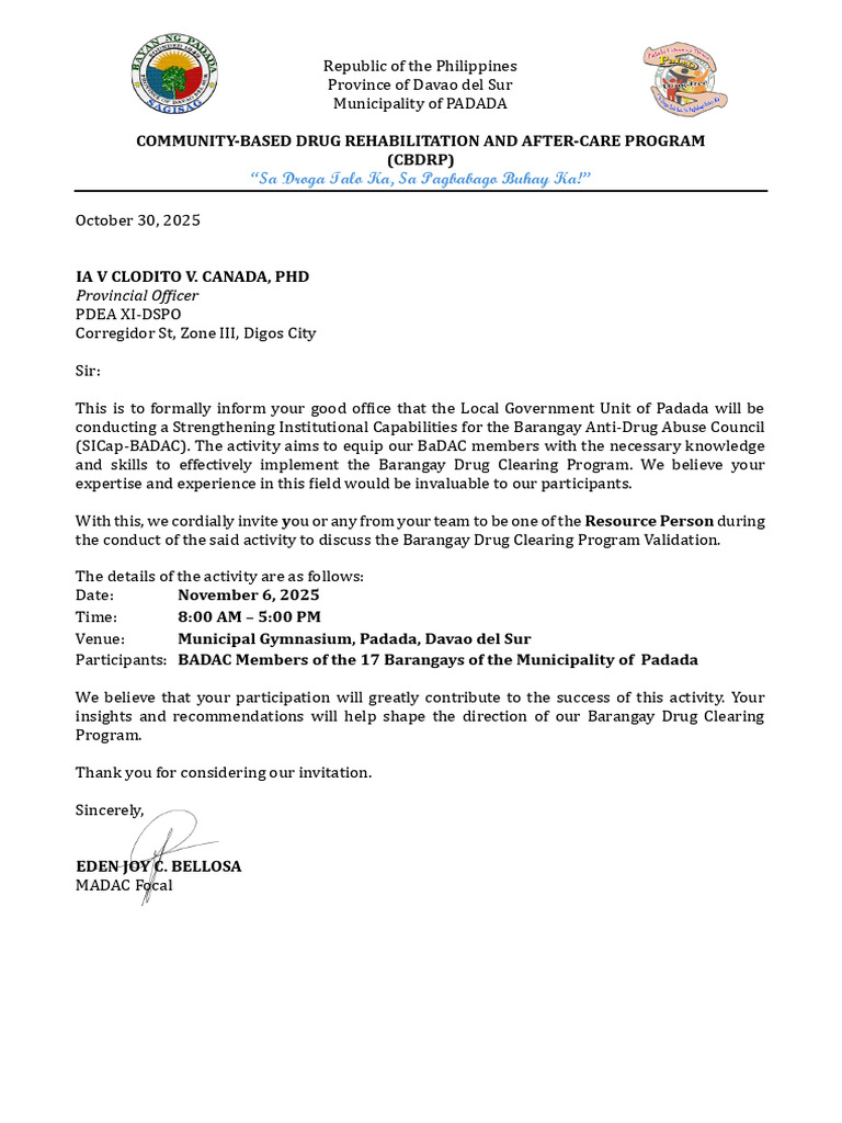 Madac - Sicap Badac Invitation For Speaker Pdea | PDF