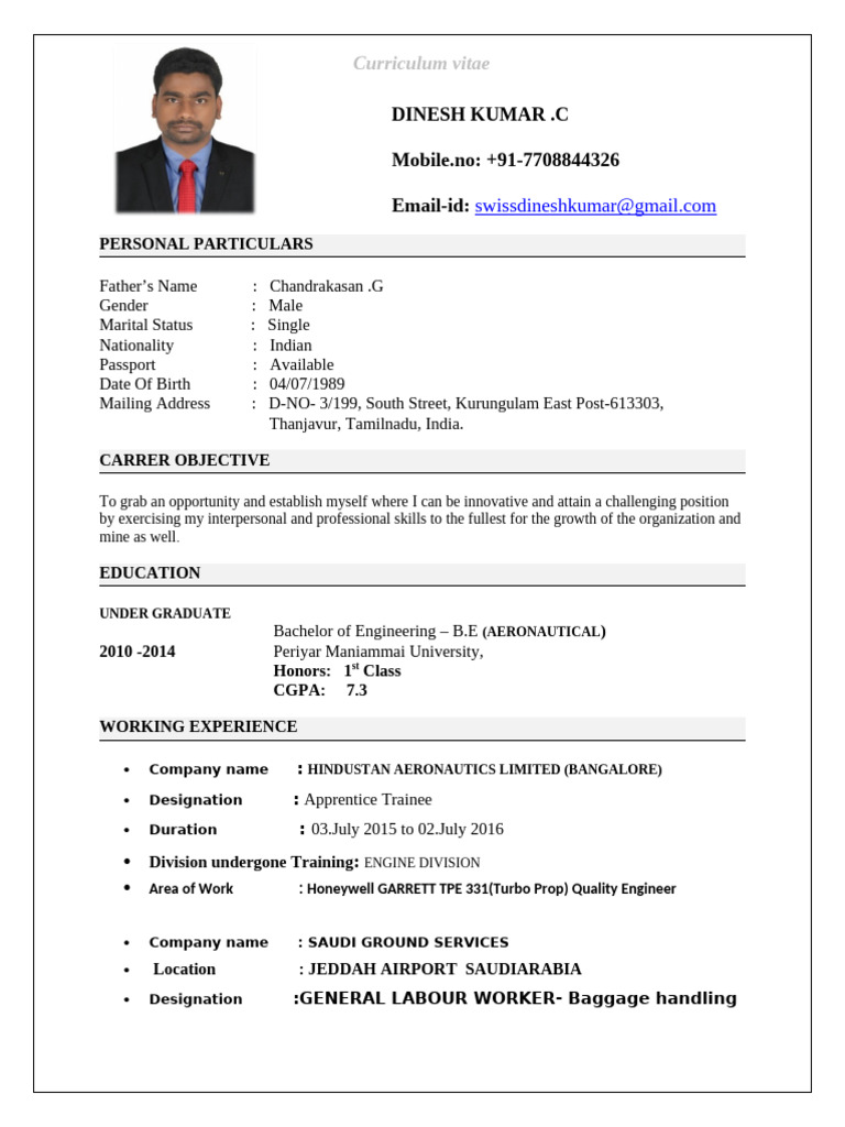 Dinesh Kumar Chandrakasan Resume-1 | PDF