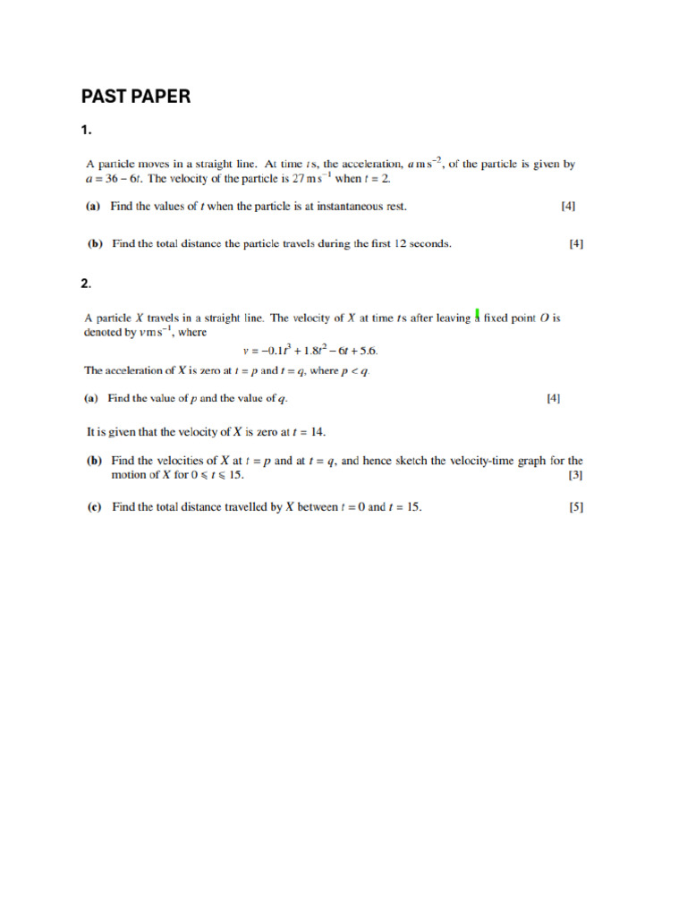 PAST PAPER Motion in a Straight Line (1) | PDF