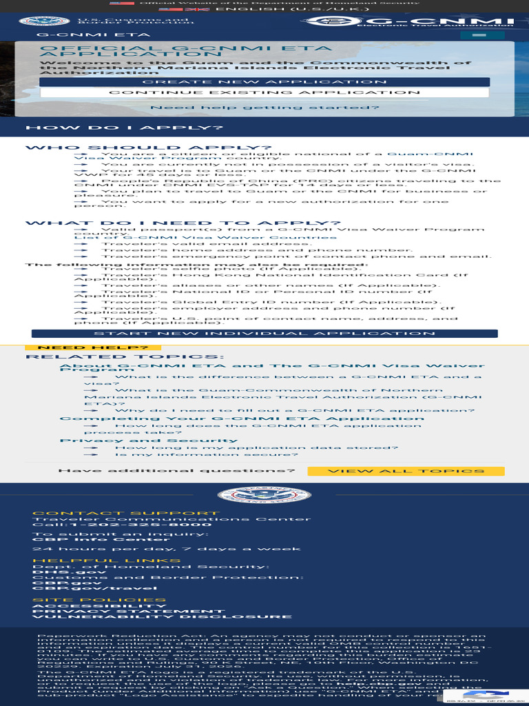 Official G-CNMI ETA Application Website, U.S. Customs and Border Protection | PDF | Travel Visa ...