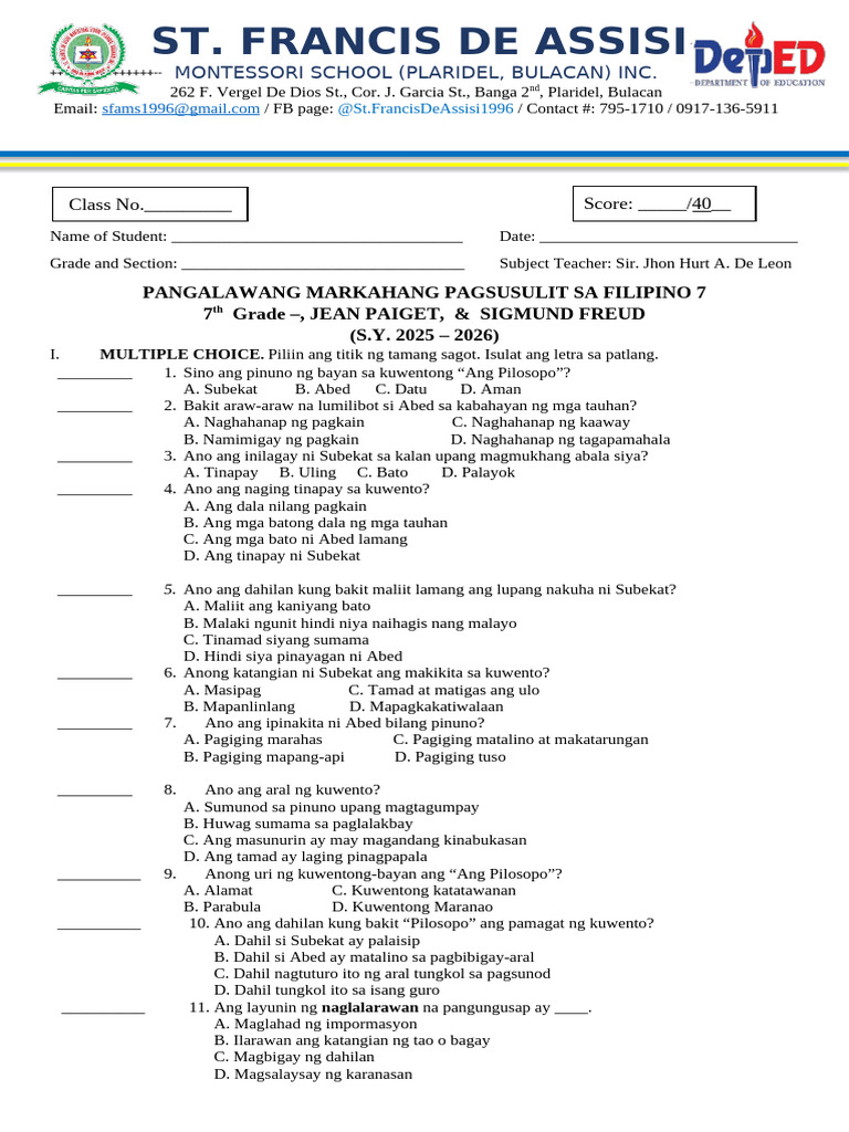 FIl Monthly Exam | PDF