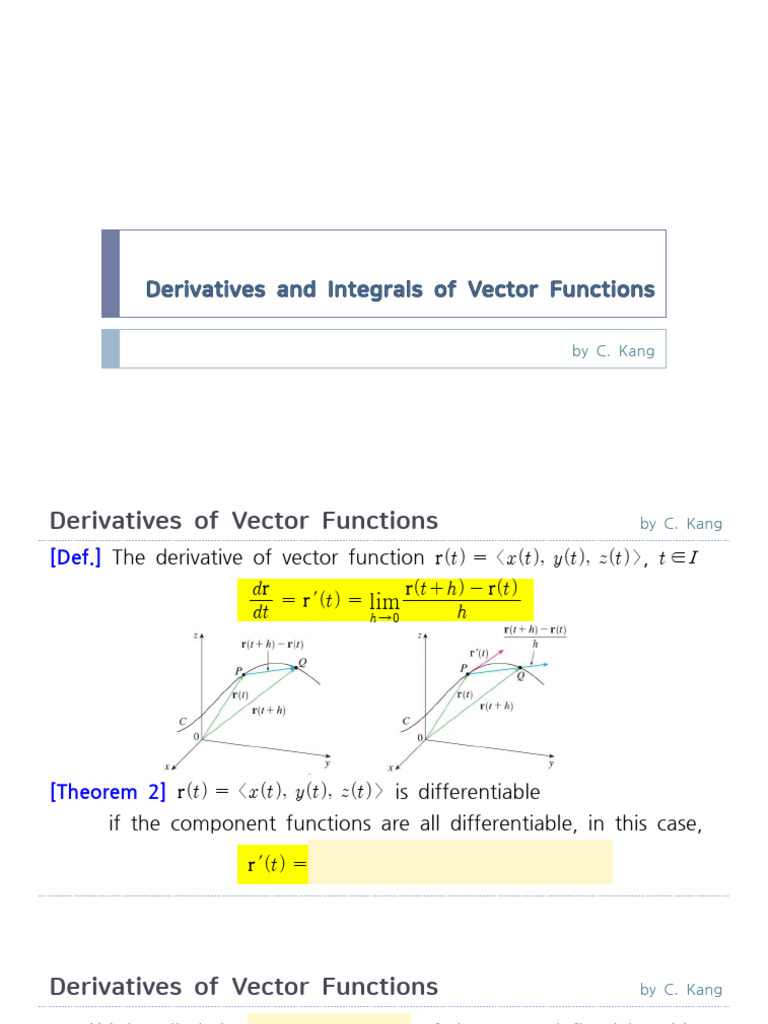 13-2derivatives and Integrals of Vector Functions | PDF | Derivative | Tangent