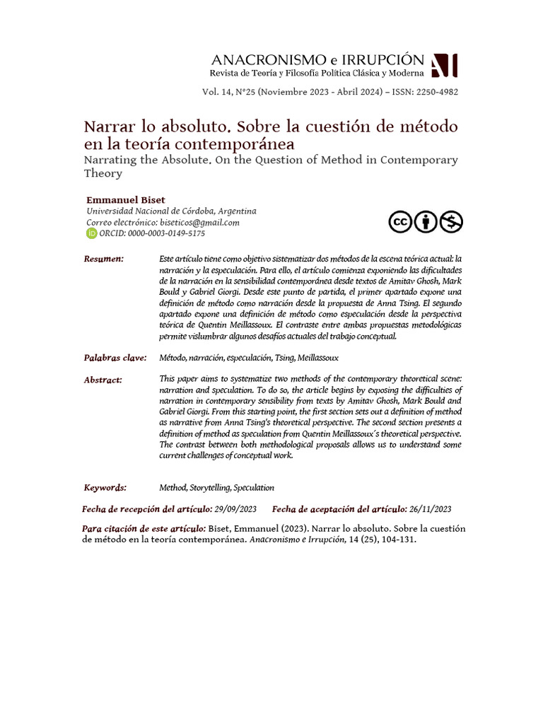 (2023) Biset - Narrar Lo Absoluto | PDF | Pensamiento | Los símbolos