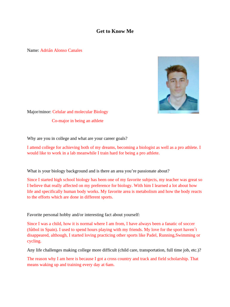 Adrián Alonso: Biology & Athletics Journey | PDF