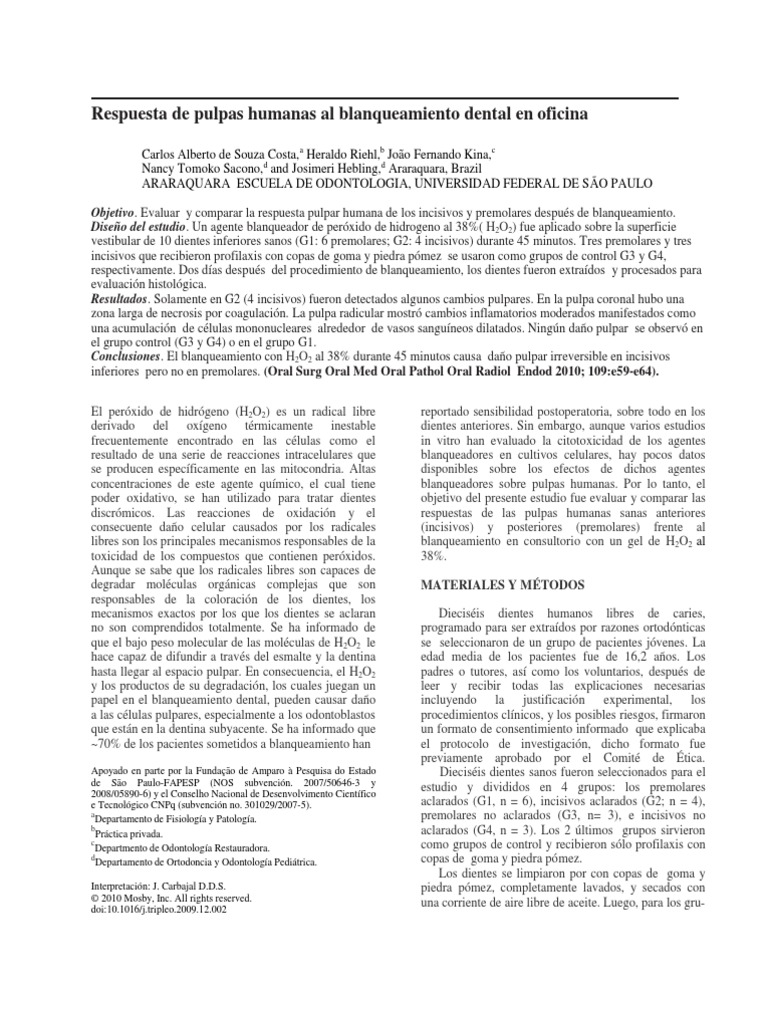 Respuesta de La Pulpas Humanas Al Blanqueamiento Dental en El Consul To Rio - 2010 | PDF ...