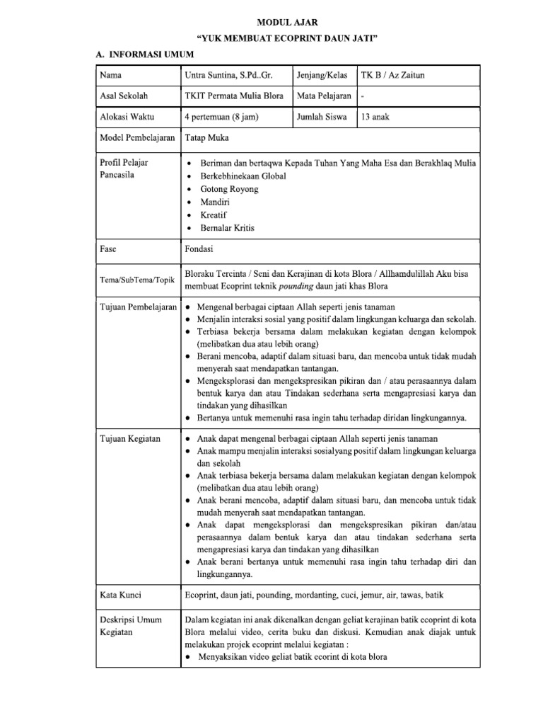 Modul Ajar Membuat Eco Print | PDF