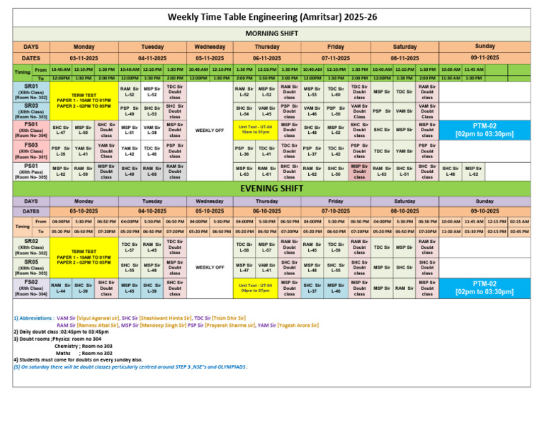 RE Engineering Time Table 03.11.2025 To 09.11.2025 | PDF