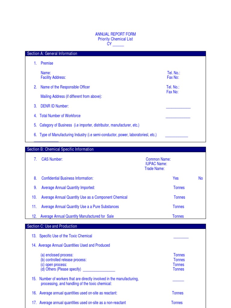 Biennial Report Form Pcl | Chemical Substances | Pollution