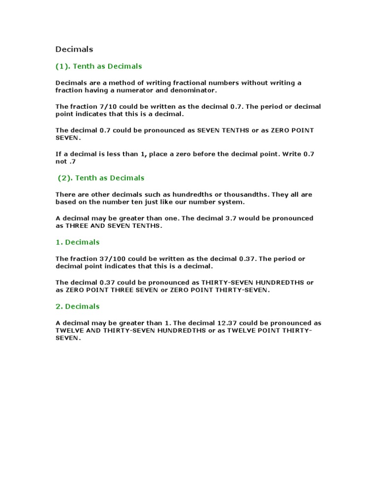 Decimals | PDF | Division (Mathematics) | Decimal