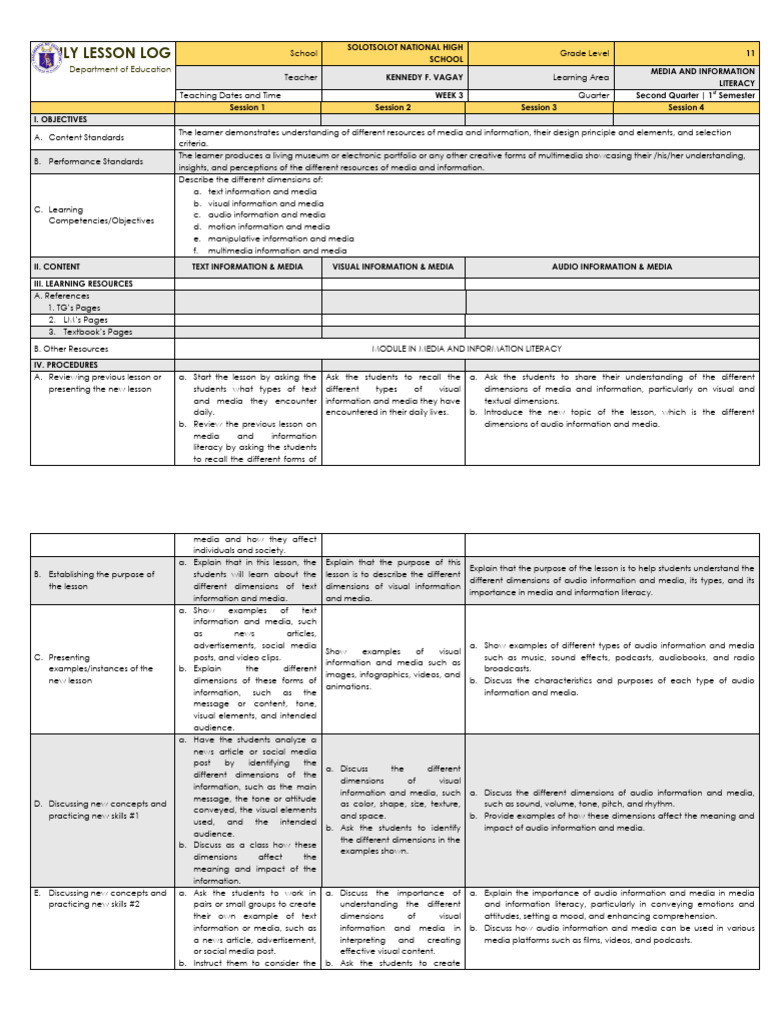 Week 3 Media Literacy Lesson Plan | PDF | Information | Information ...