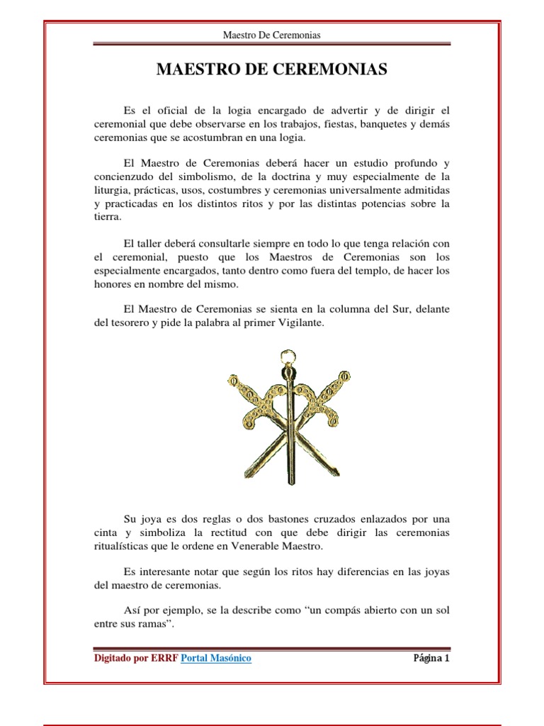 Funciones del Maestro de Ceremonias | PDF | Masonería | Logia masónica