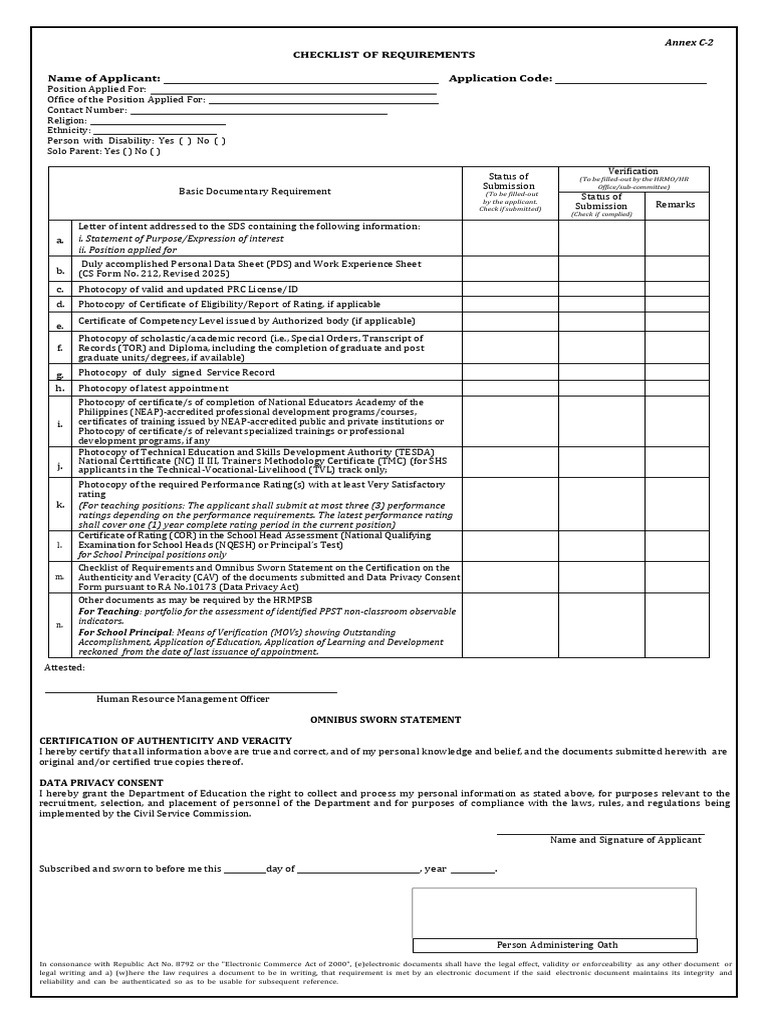 Checklist of Requirements and Omnibus Sworn Statement | PDF