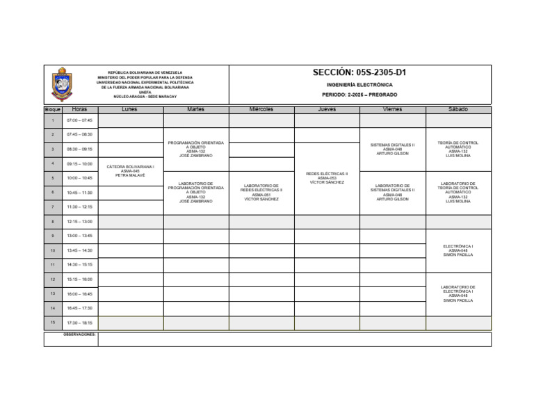 Horario Pregrado UNEFA Maracay 2025 | PDF | Venezuela