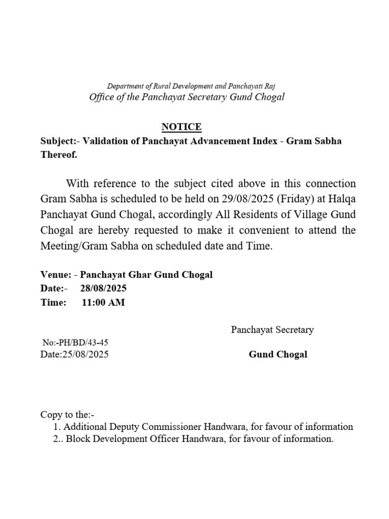 Gram Sabha Notice for Gund Chogal | PDF