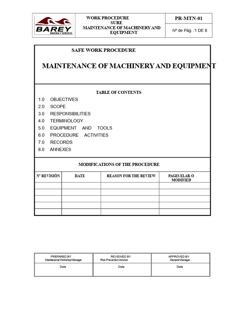 Safe Machinery Maintenance Procedure | PDF | Personal Protective ...