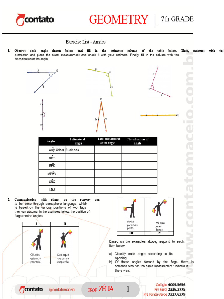 7th Grade Geometry: Angle Exercises | PDF | Angle | Geometry