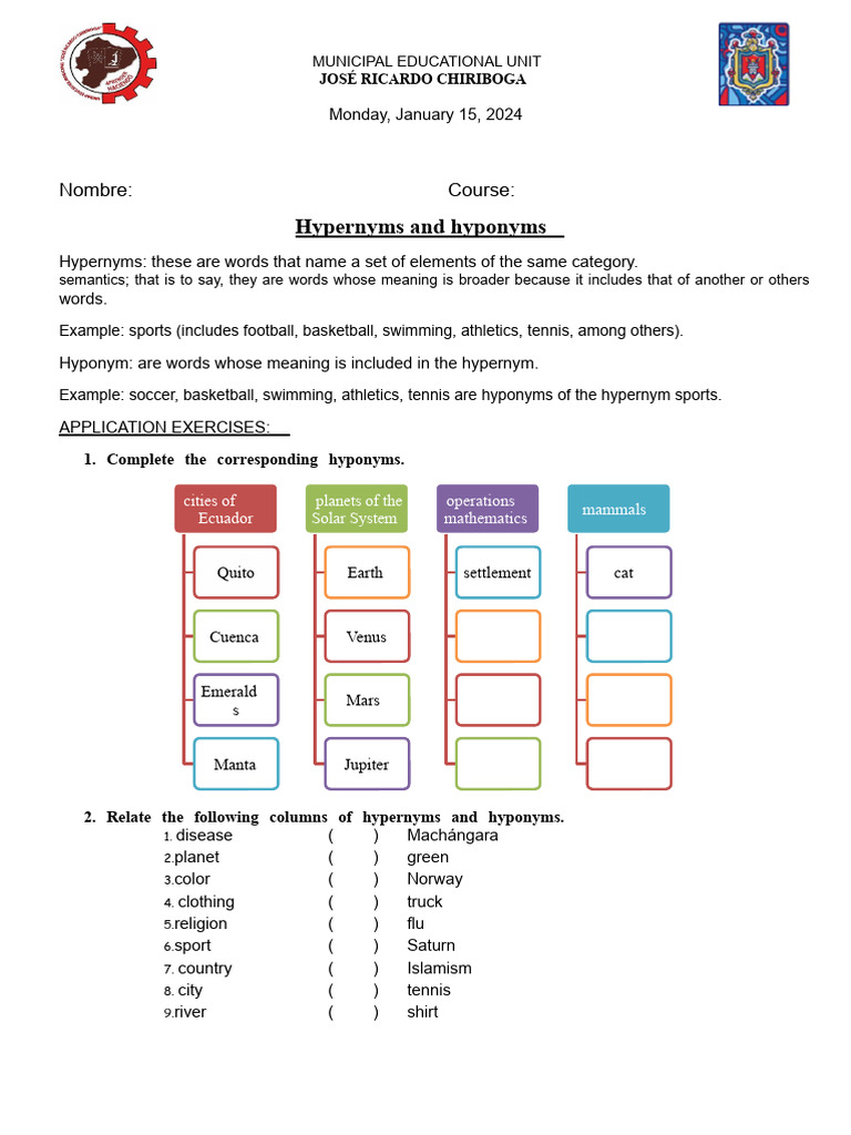 Workshop Hypernyms Hyponyms NINTH | PDF