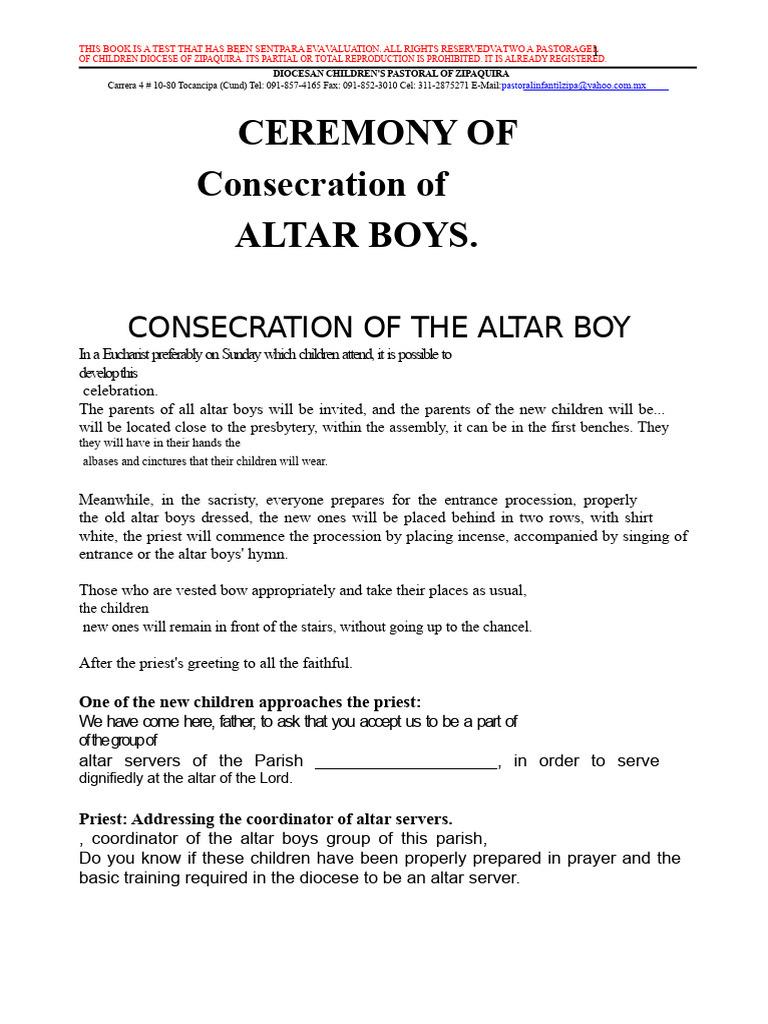6 Ceremony of The Consecration of Altar Boys | PDF | Altar | Catholic ...