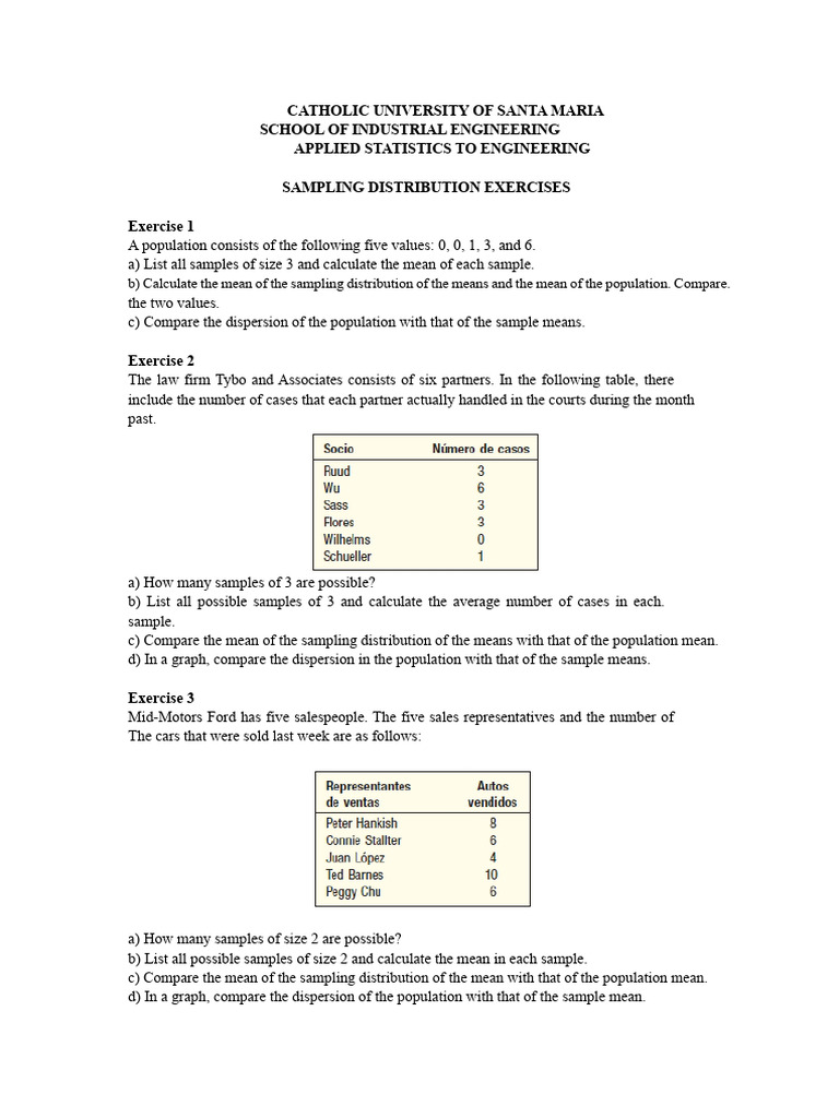 Sampling Distribution Exercises in Statistics | PDF | Mean ...