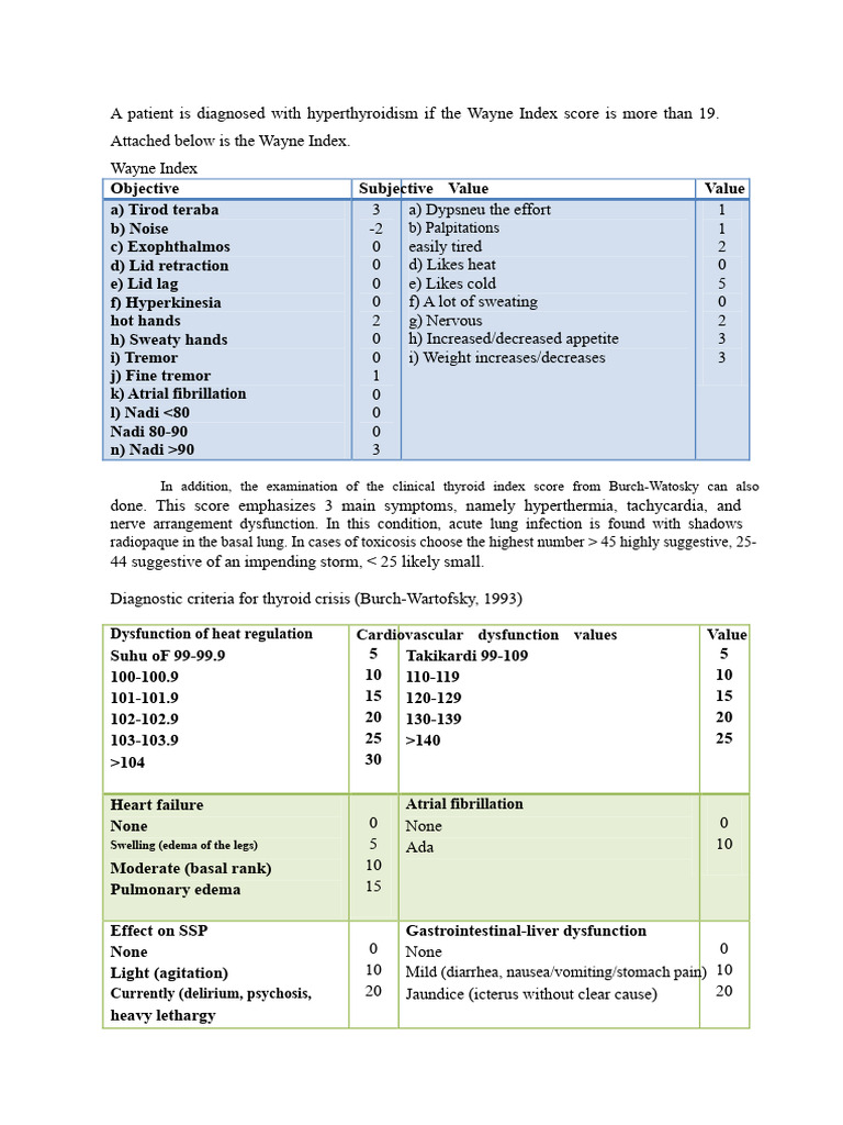 Hyperthyroidism Diagnosis Using Wayne Index | PDF | Hyperthyroidism ...