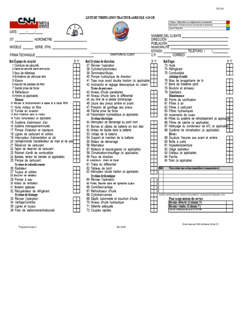 Liste de Contrôle Du Tracteur | PDF | Véhicules | Véhicule motorisé