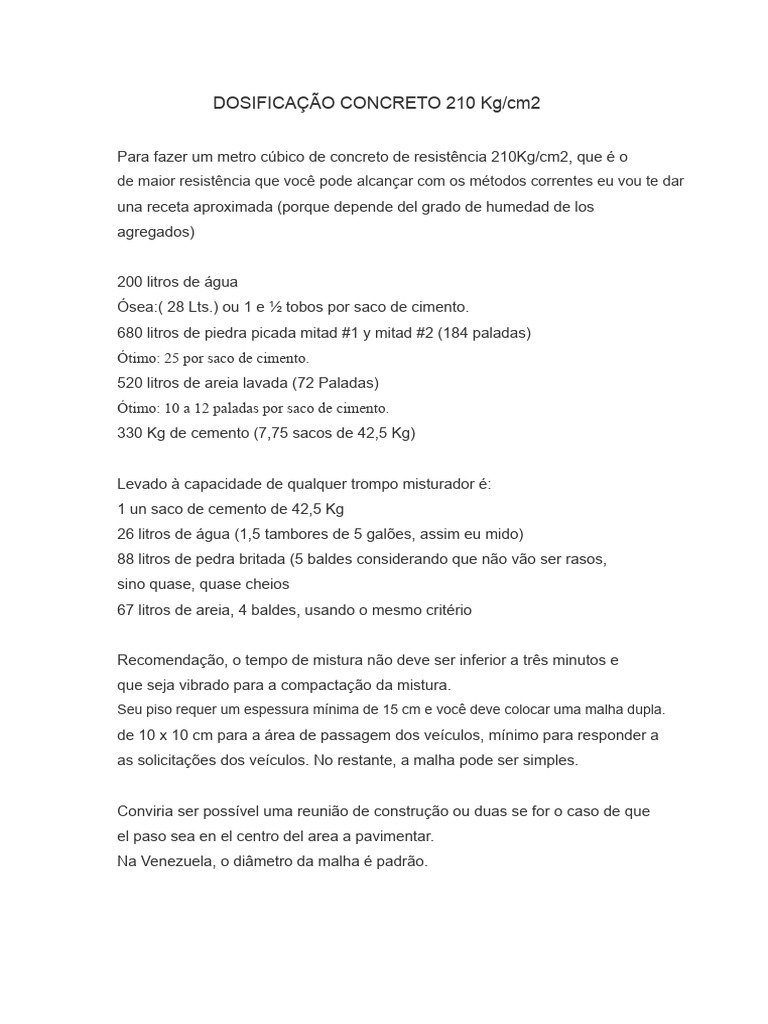 Dosagem Concreto 210 Kg | PDF | Concreto | Engenharia Civil